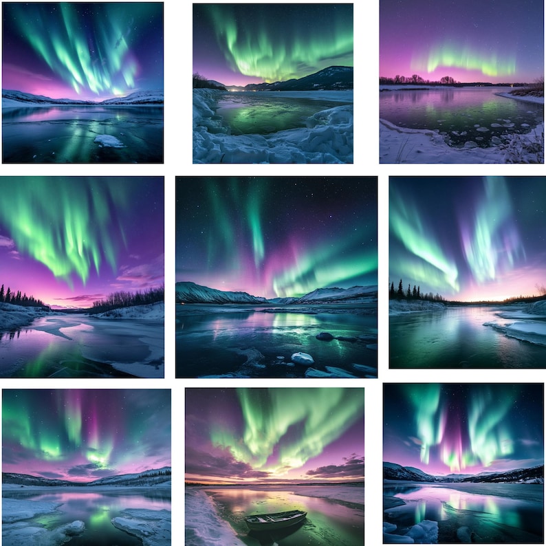 25 Northern Lights Digital Paper | Magical Celestial & Winter ...