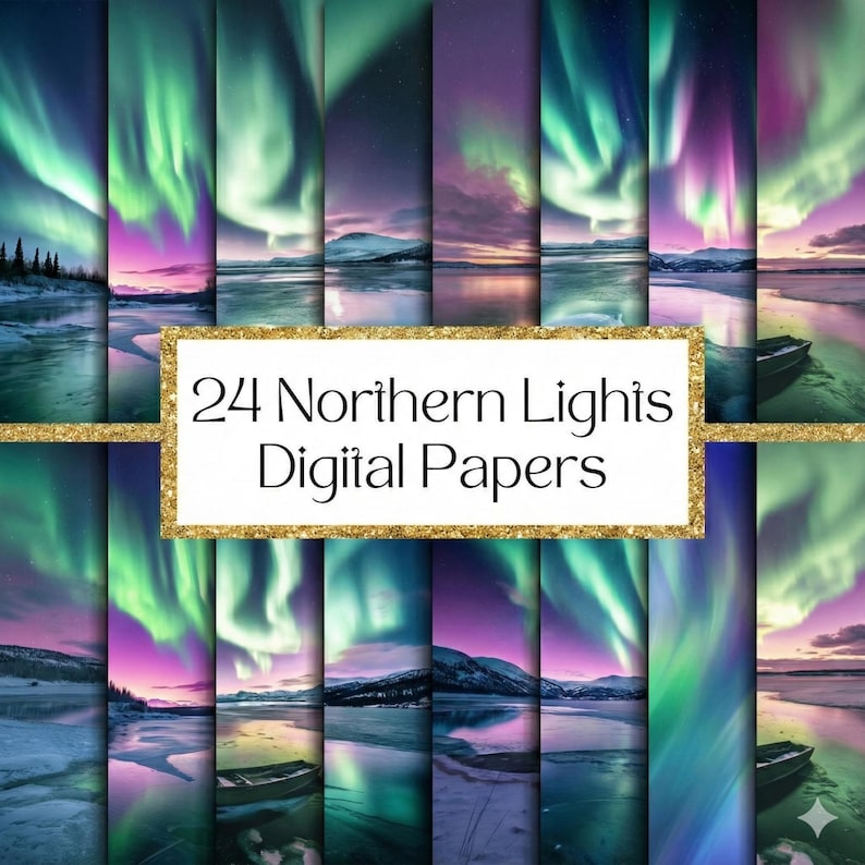 25 Northern Lights Digital Paper | Magical Celestial & Winter ...