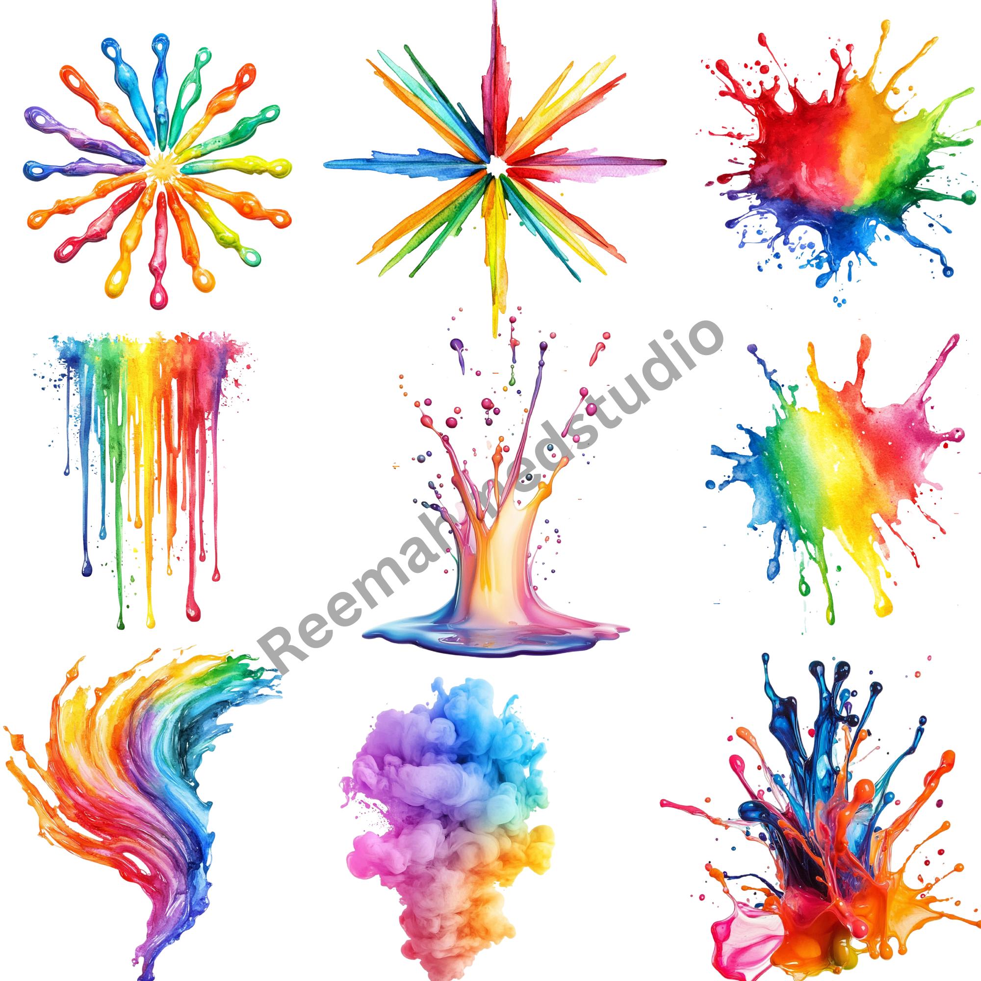 Rainbow Paint Splash Clipart Bundle | 27 Colorful PNG Files for Crafts ...