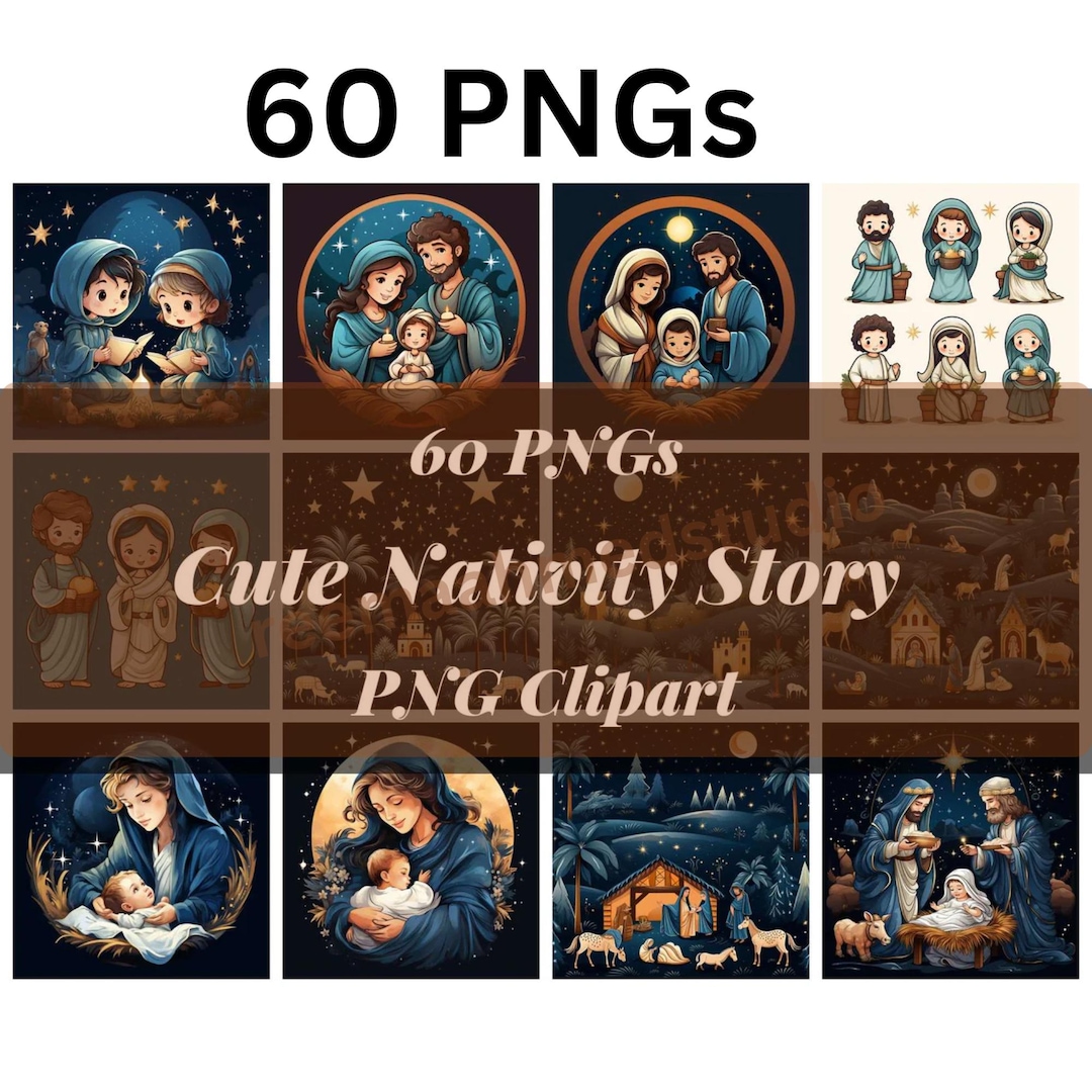 Cute Nativity Story Clipart Bundle | Christmas Manger Scene PNG | Baby ...