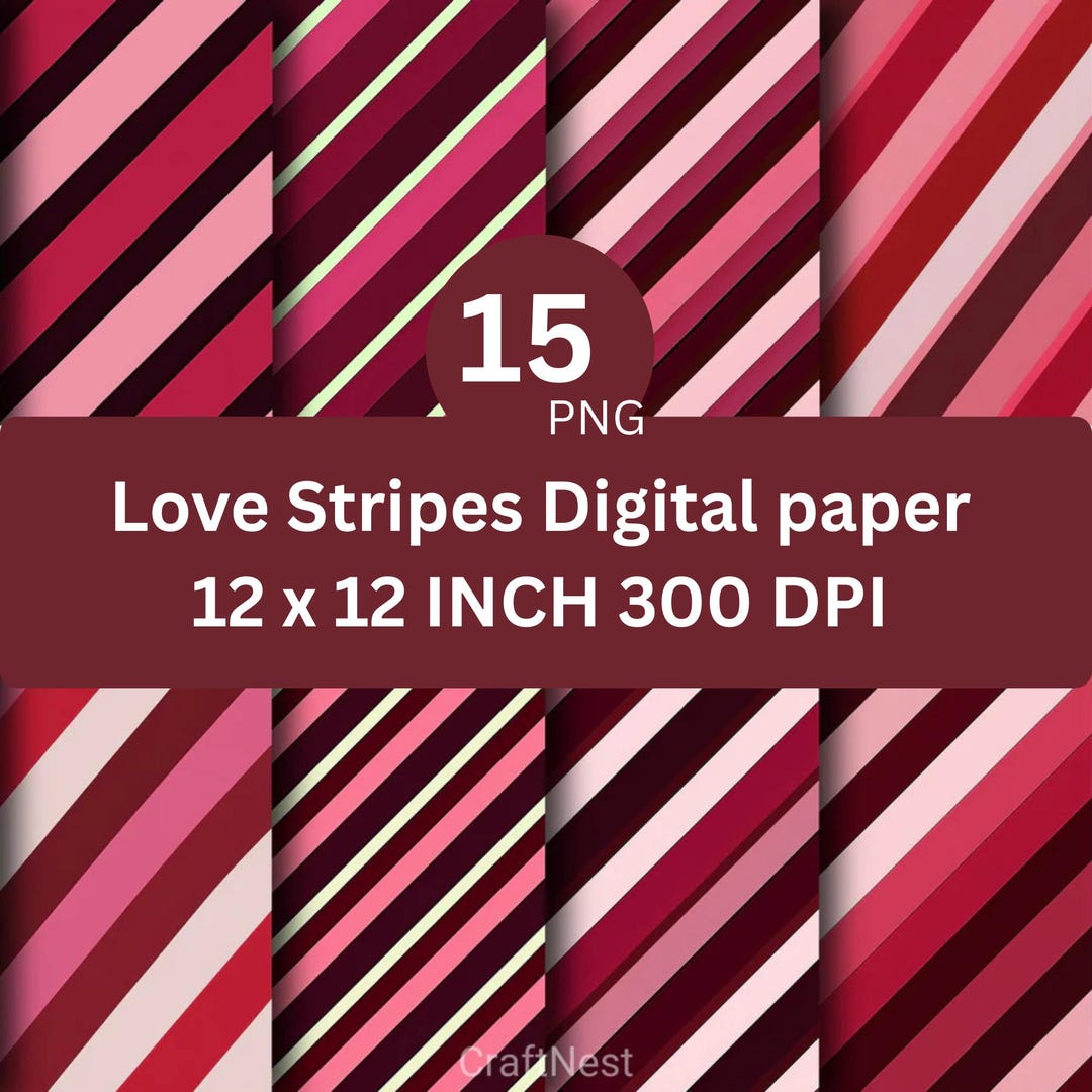 Valentine Clipart Bundle – Love Stripes, Heart Designs (PNG Digital ...