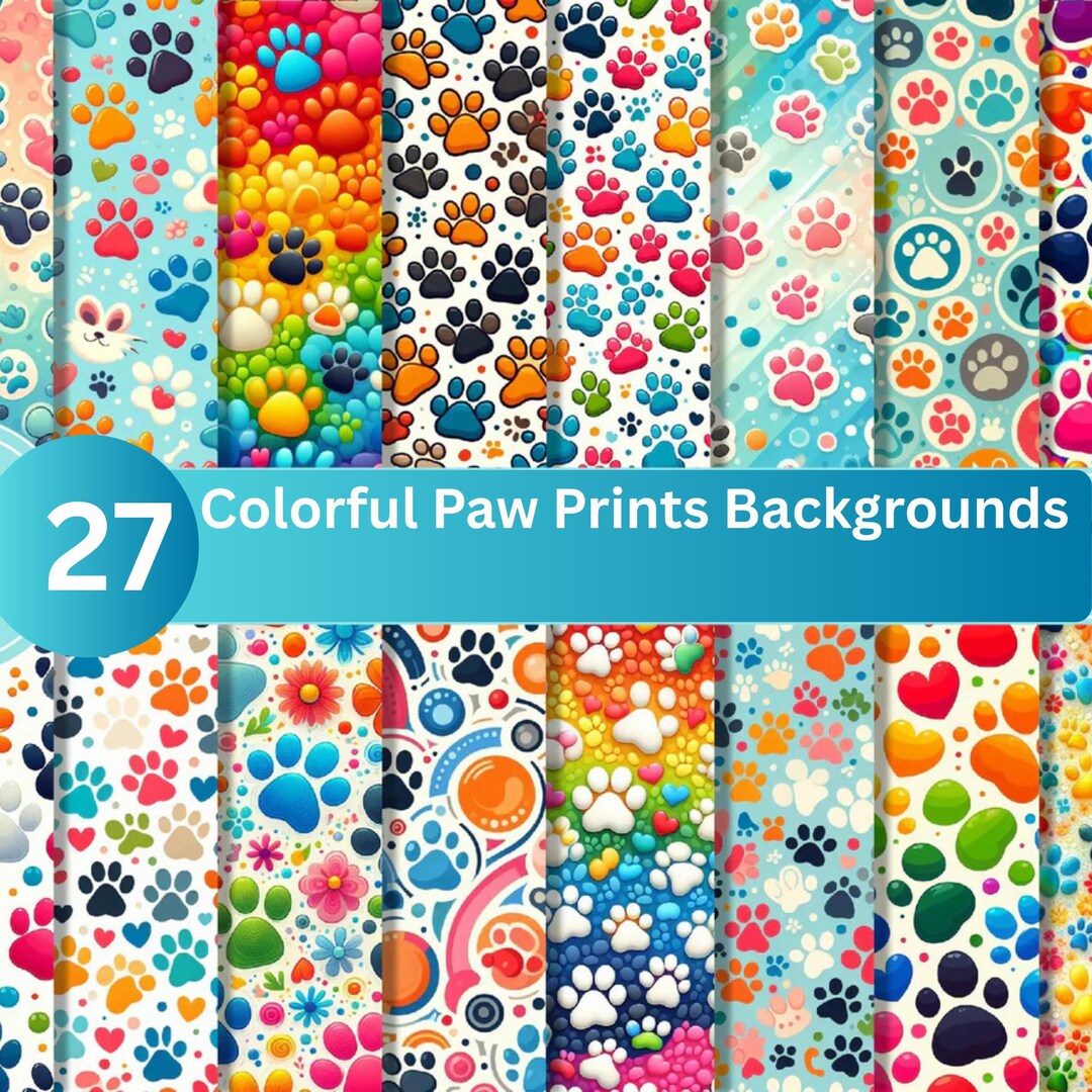Paw Print Digital Paper Pack | 27 Colorful Paw Patterns | Commercial ...