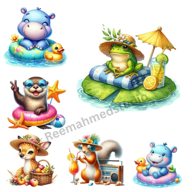 Summer Animals Clipart Bundle: Tropical Beach PNG Graphics (digital ...