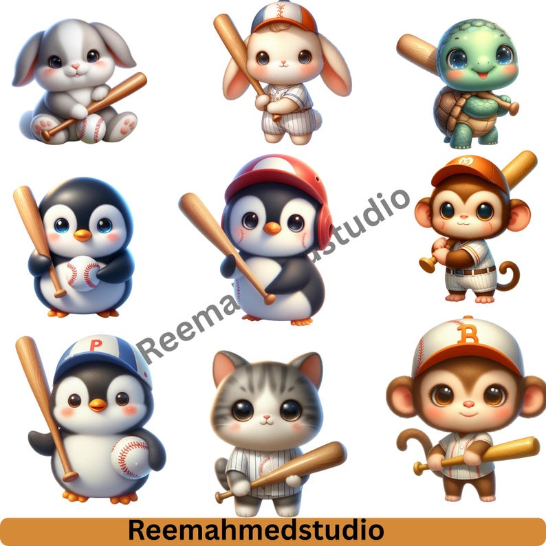25 Baseball Animals Clipart Bundle | Kawaii Sports Pngs for Sublimation ...