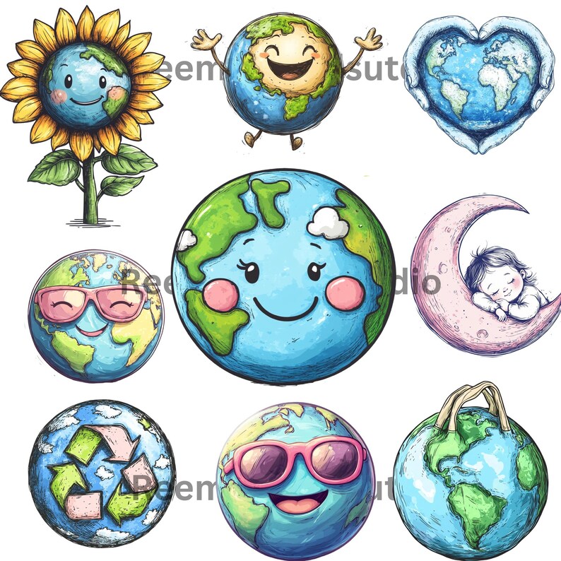 29 Cute Earth Clipart Bundle | Planet Earth Pngs With Transparent ...