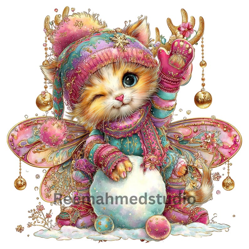 Whimsical Winter Cat Clipart Bundle, Cozy Kitten PNG, Holiday Animal ...