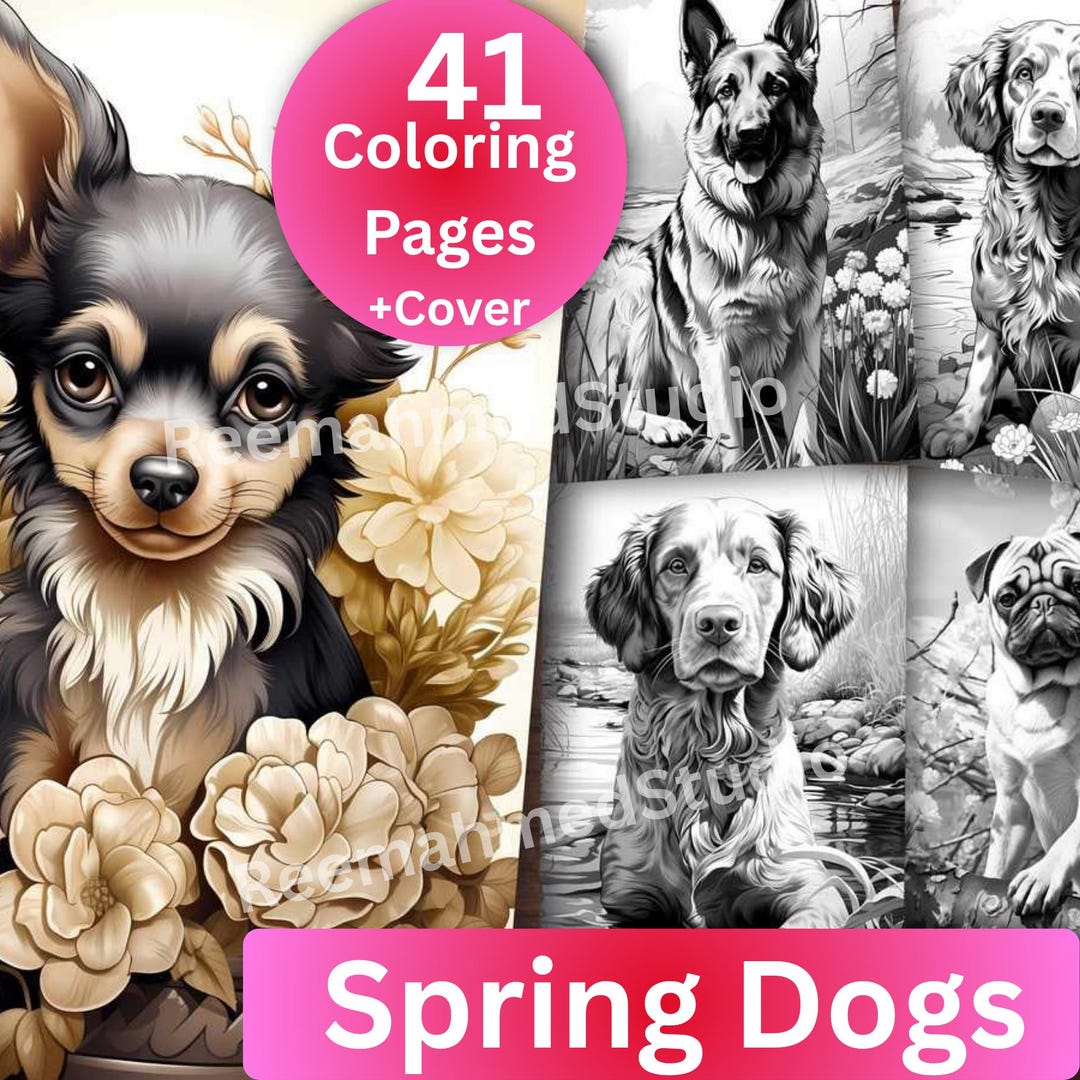 Spring Dog Coloring Book | Kawaii Puppy Designs | Fun Printable PDF for ...