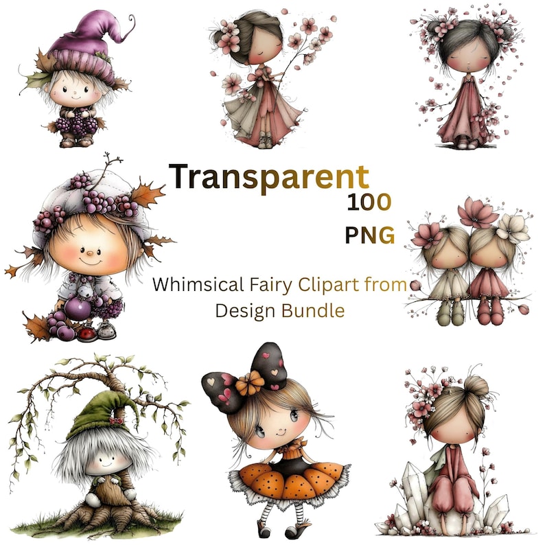100 Whimsical Fairy Clipart PNG, Cottagecore Fantasy Art, Sublimation ...