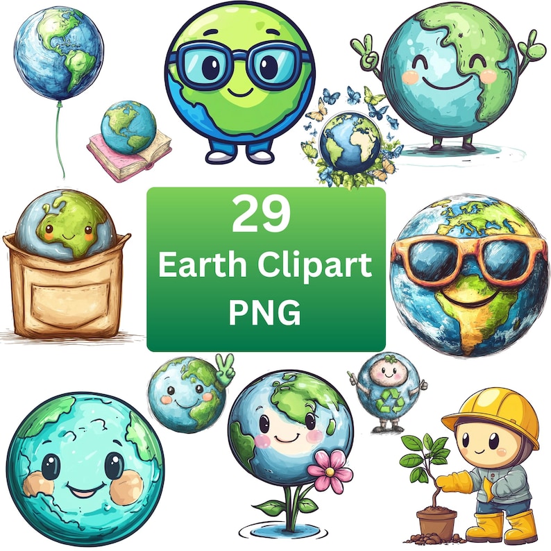 29 Cute Earth Clipart Bundle | Planet Earth Pngs With Transparent ...