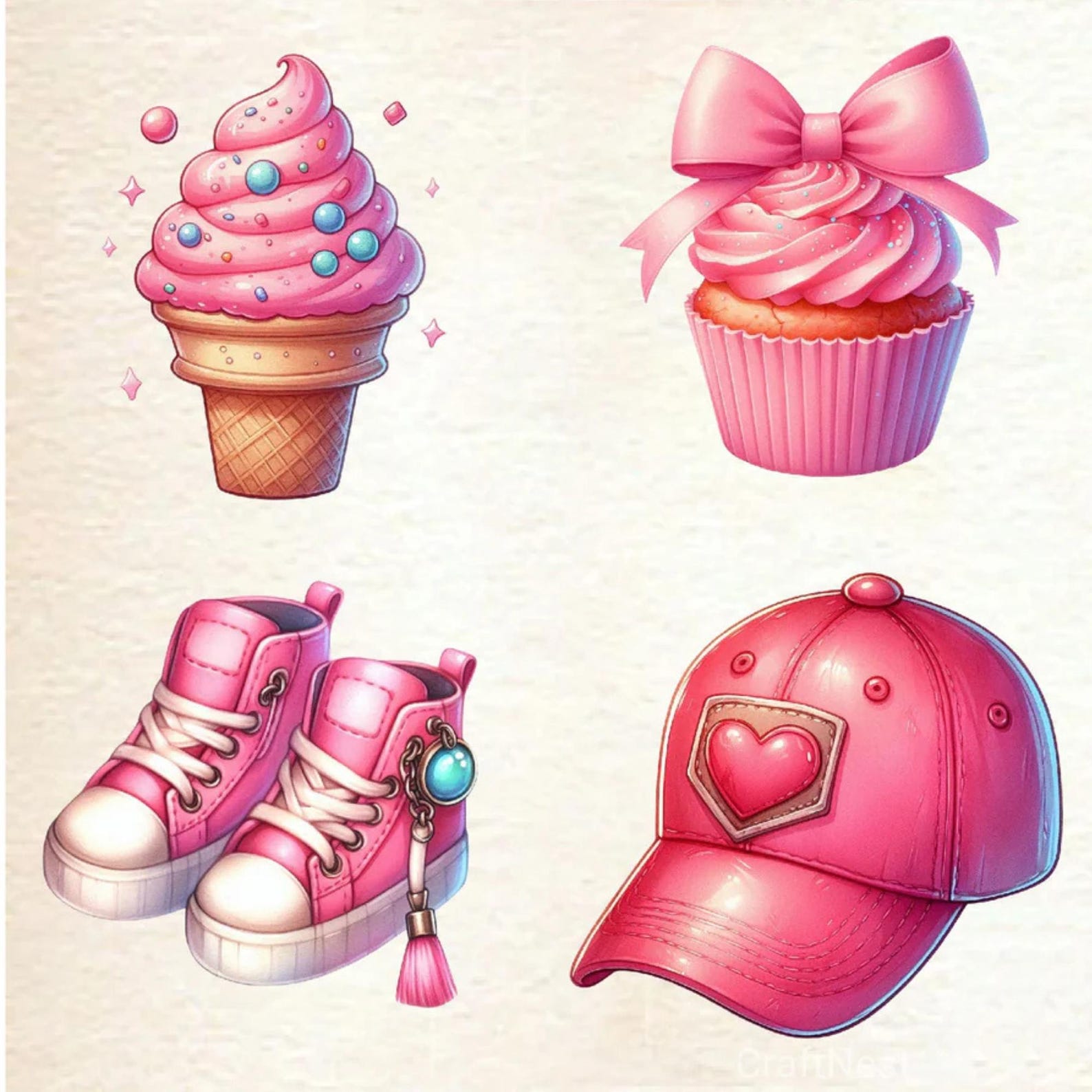 30 Retro Girly Baseball Clipart | Transparent PNG Bundle | Easy Cutting ...