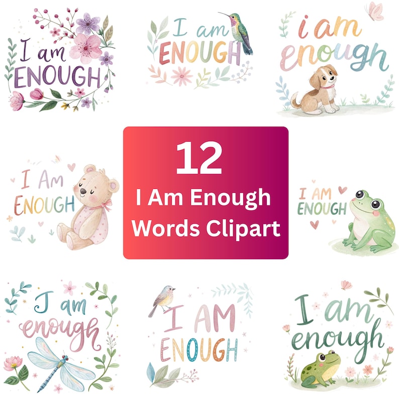 I Am Enough Words Clipart Bundle | 12 Positive Affirmation Quote ...