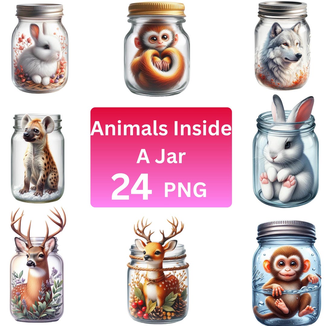 24 Animals in Mason Jar Clipart Bundle - Cute Animal Illustrations for ...