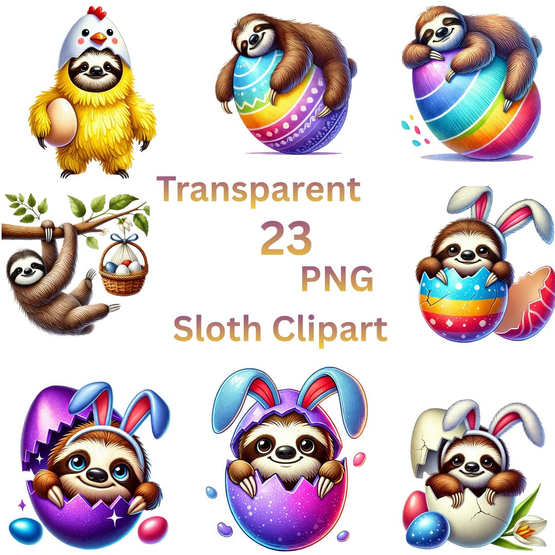 Watercolor Easter Sloth Clipart Bundle, Spring Bunny Graphics (digital ...