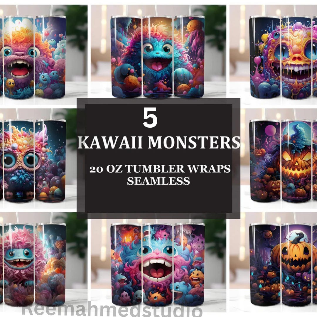 Kawaii Monster Tumbler Wraps | 20oz PNG Sublimation | 5 Adorable ...