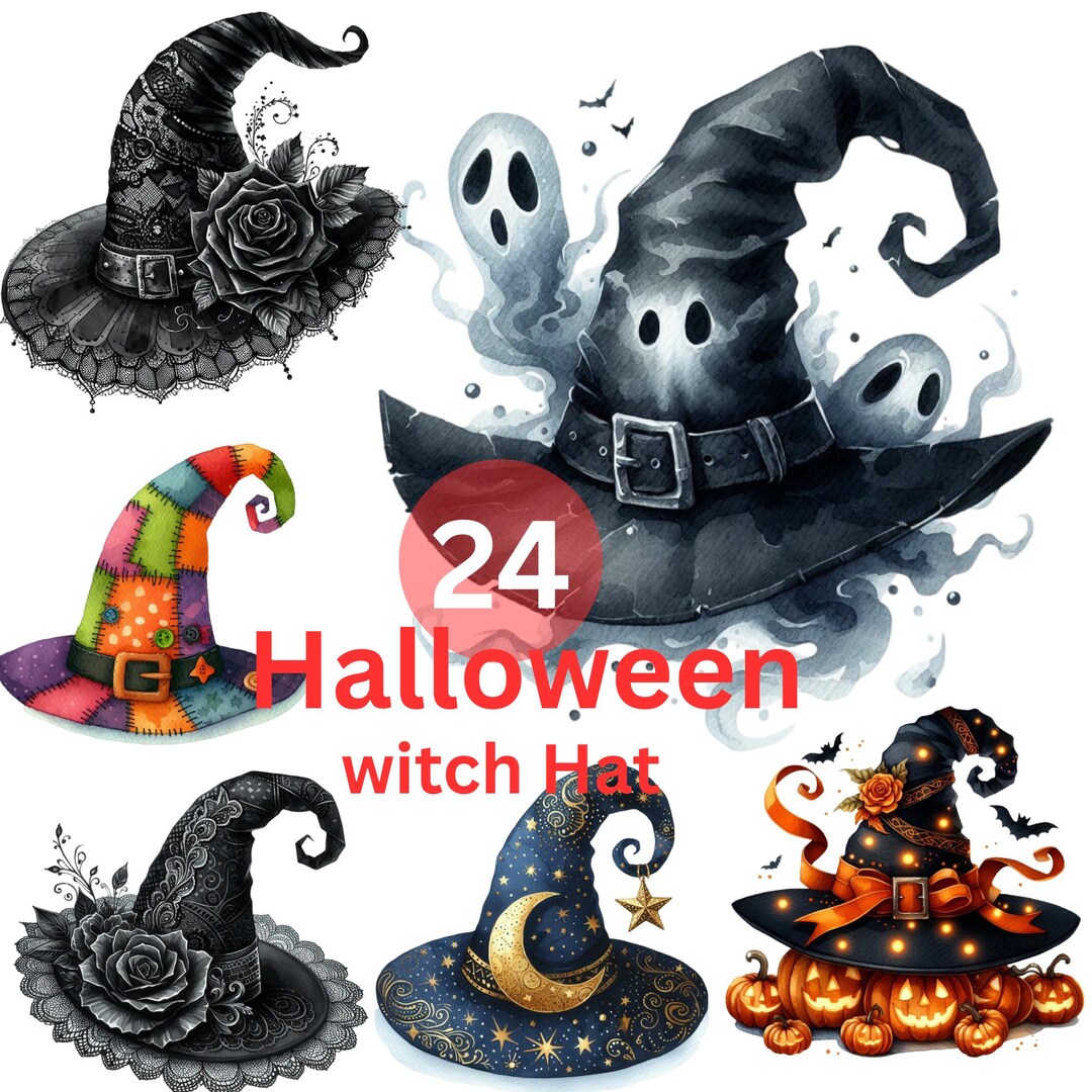 Halloween Witch Hat Clipart Bundle: Spooky PNG Graphics (300 DPI) - Etsy
