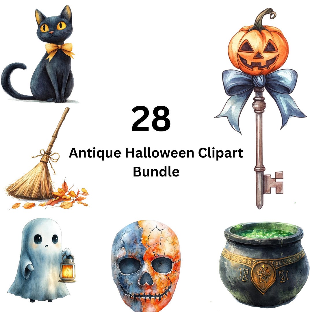 Vintage Halloween Clipart Bundle: 28 Retro Spooky PNG Graphics (digital ...