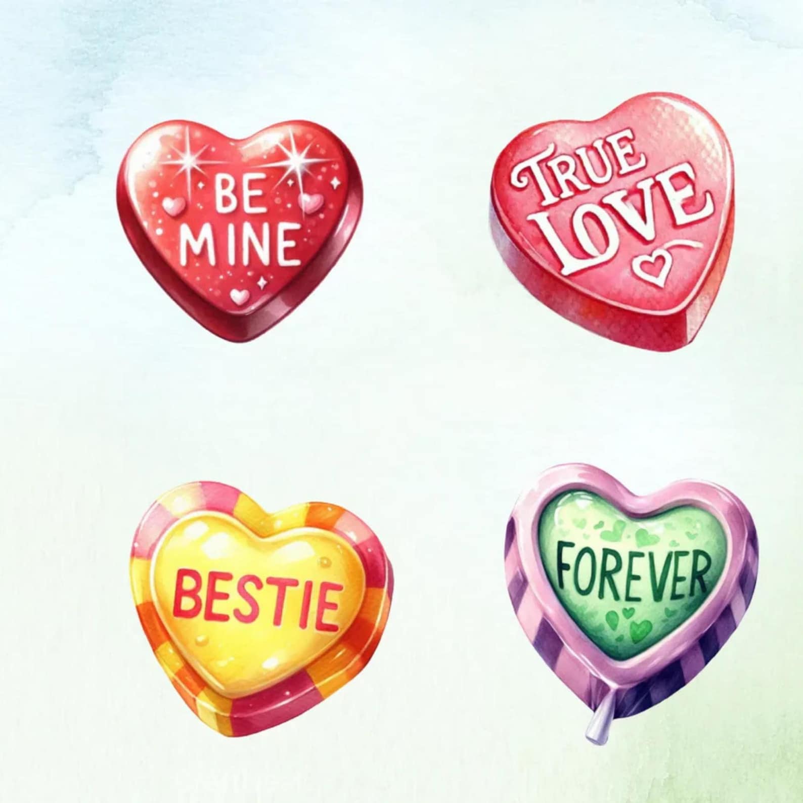 27 Candy Hearts Clipart Bundle – Valentine Pngs With Transparent ...
