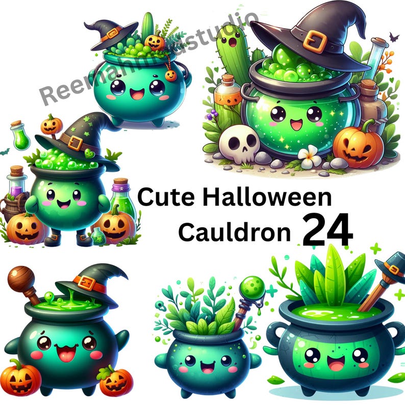 Spooky Halloween Cauldron Clipart Bundle: Witch Graphics (pngs, 300 DPI ...