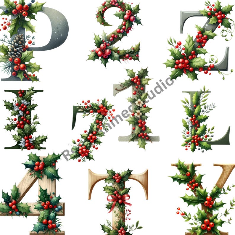 Alphabet Holly Berries Clipart Bundle – 36 Festive PNG Files, Christmas ...