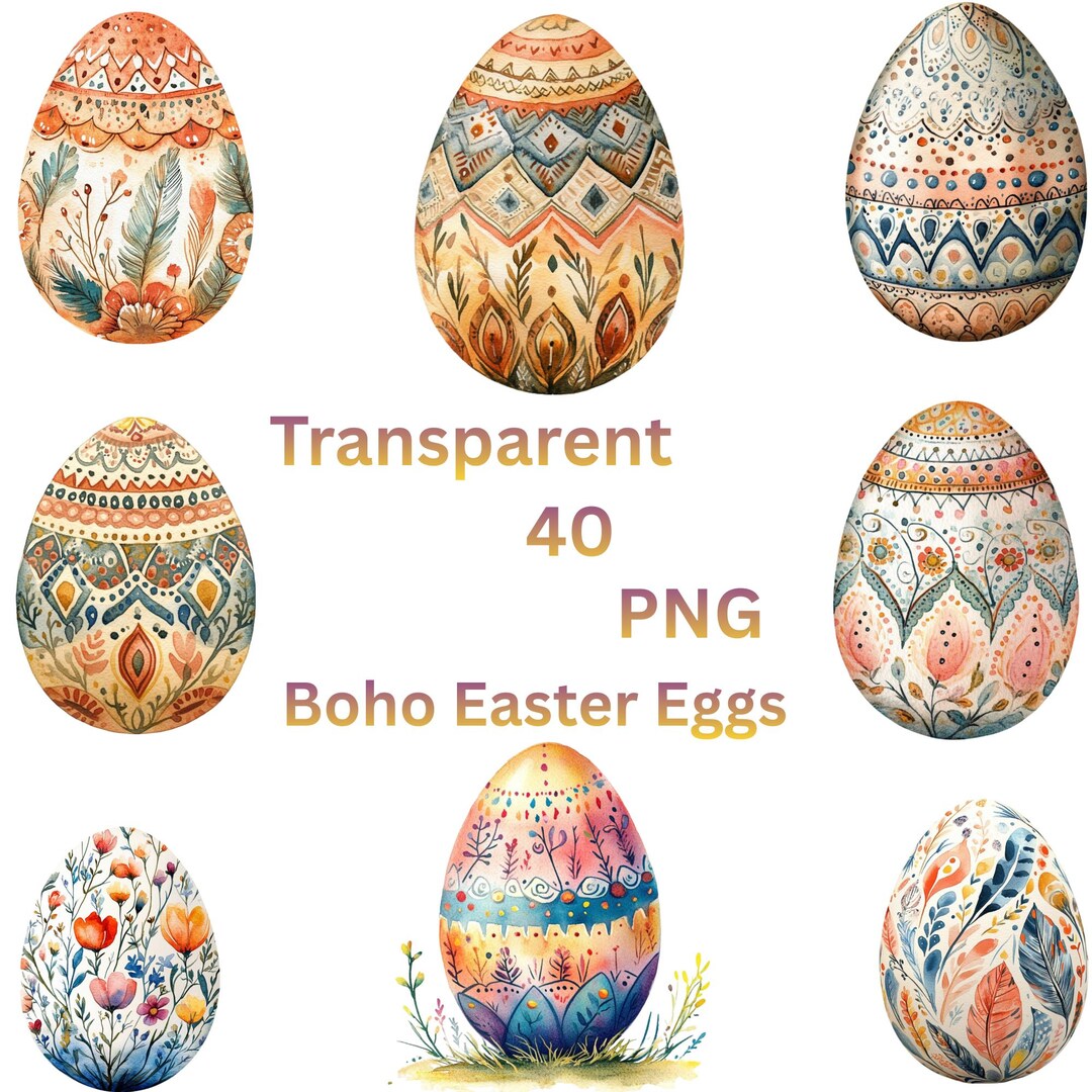 40 Boho Easter Eggs Clipart Bundle – Neutral Watercolor Spring PNG ...