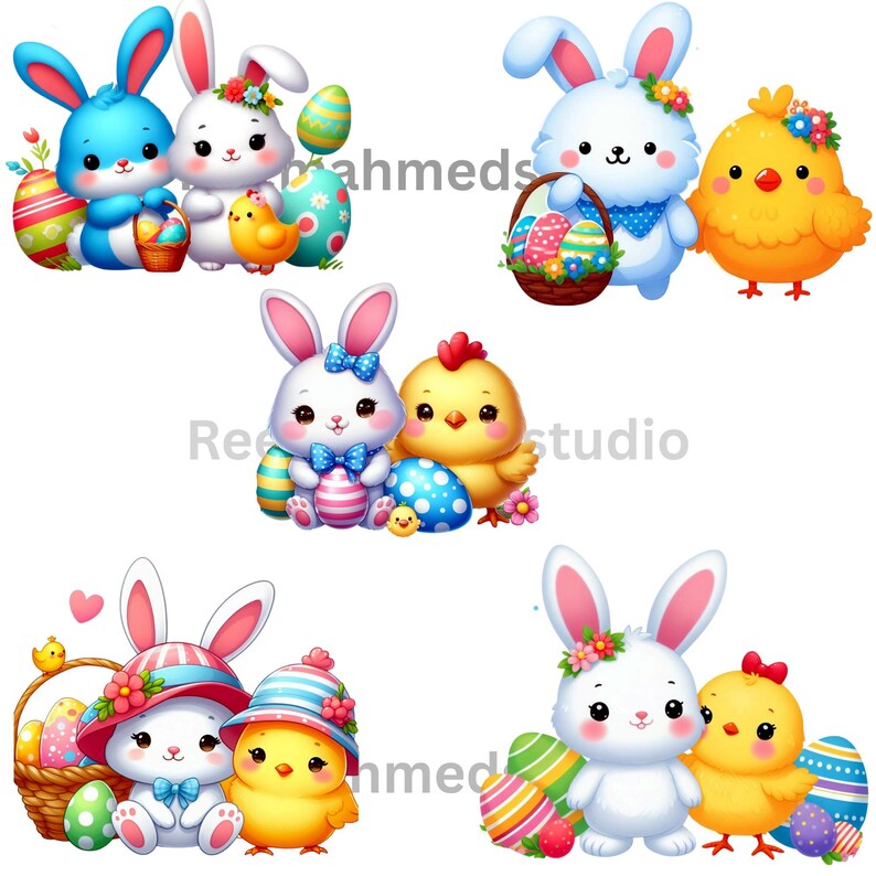 24 Cute Easter Bunny Clipart PNG Bundle | Transparent Background ...