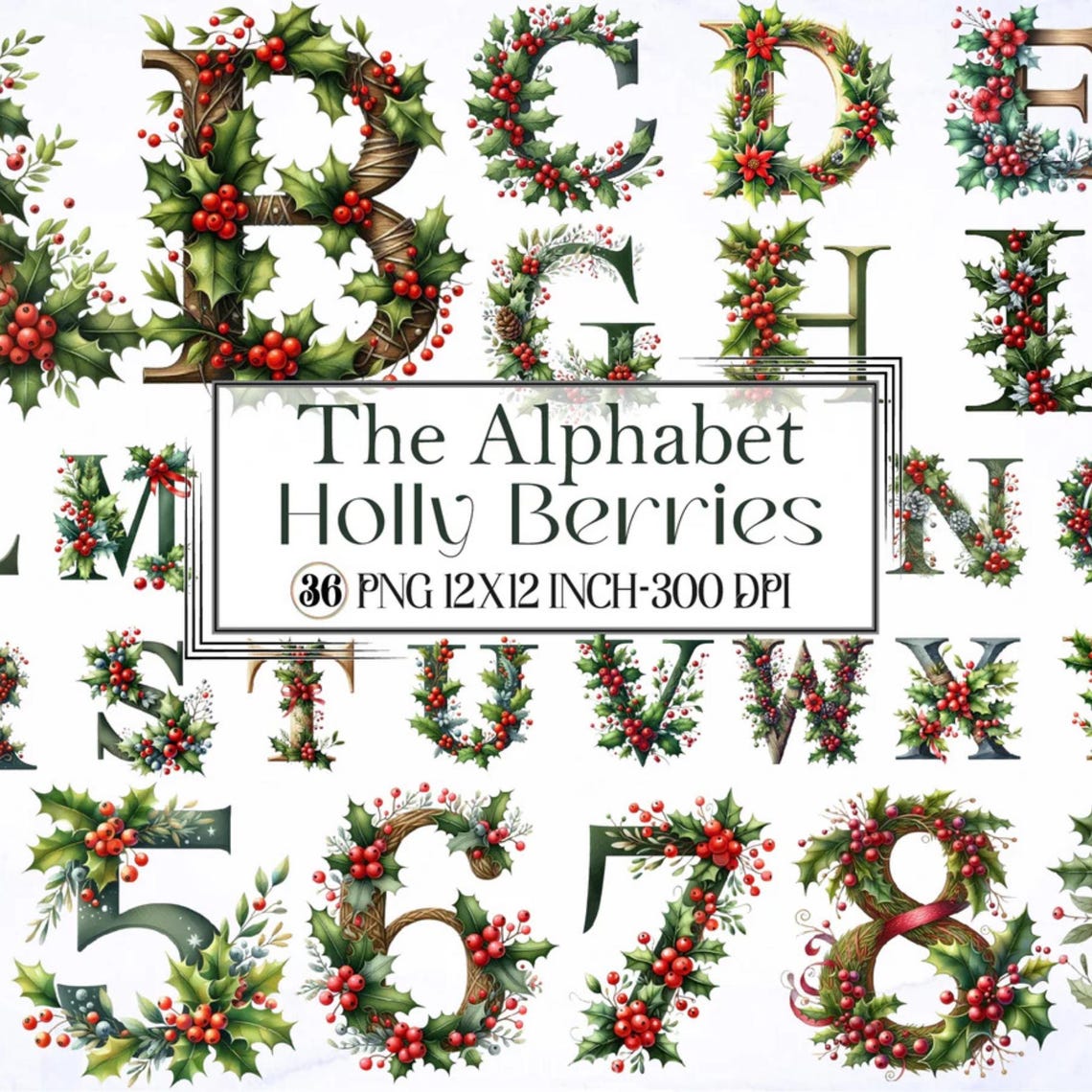 Alphabet Holly Berries Clipart Bundle – 36 Festive PNG Files, Christmas ...