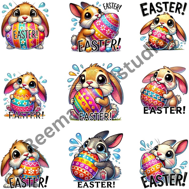 25 Easter Bunny Clipart Bundle PNG, Cute Spring Rabbit Clipart, Easter ...