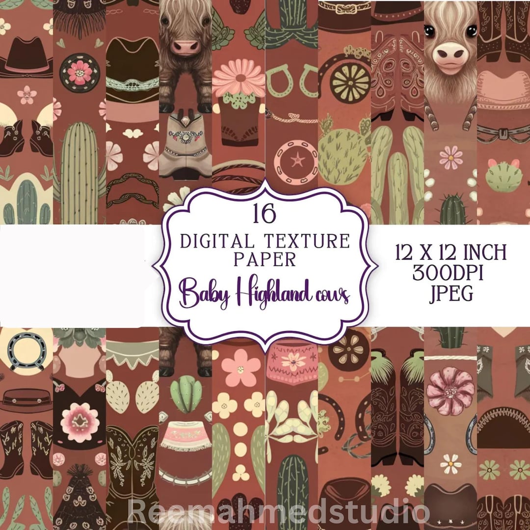 Baby Highland Cow Digital Paper – Farm Animal Scrapbook Designs ...