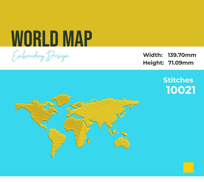 World Map Embroidery Design in 8 Sizes - Etsy