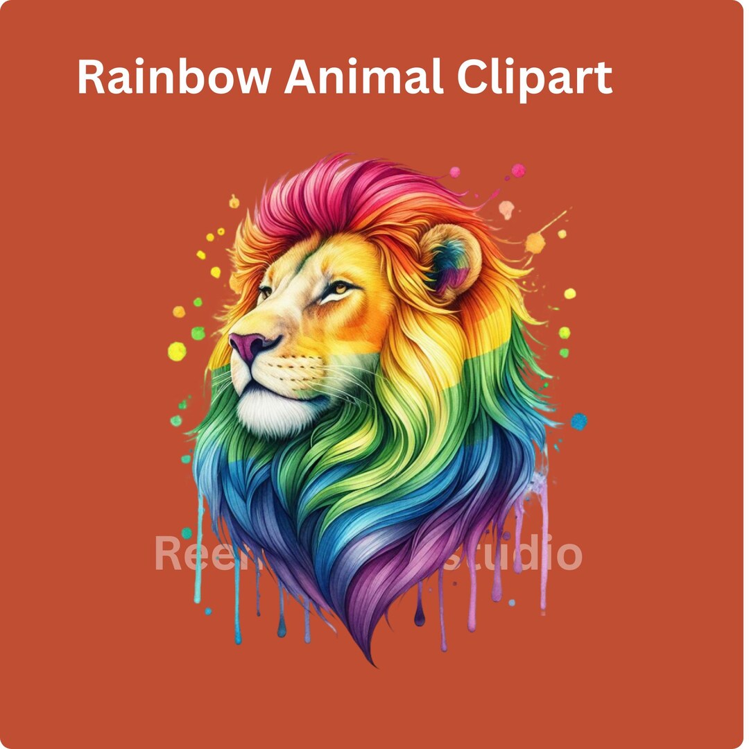 Rainbow Animals Clipart: Transparent PNG Graphics (commercial Use) - Etsy