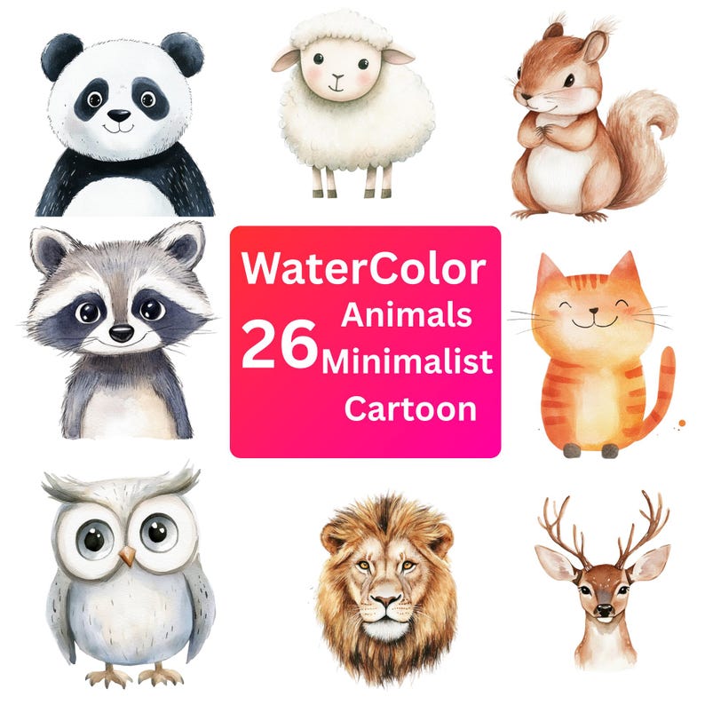 Minimalist Cartoon Animal Clipart Bundle: Transparent PNG, Crafting ...