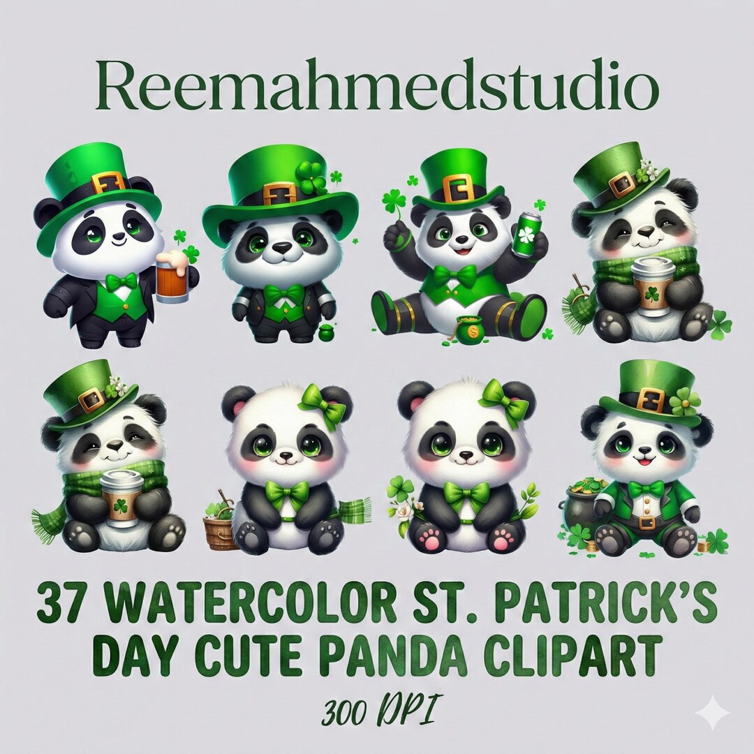 37 St Patrick’s Panda Clipart Bundle | Cute Irish Panda PNG | St ...