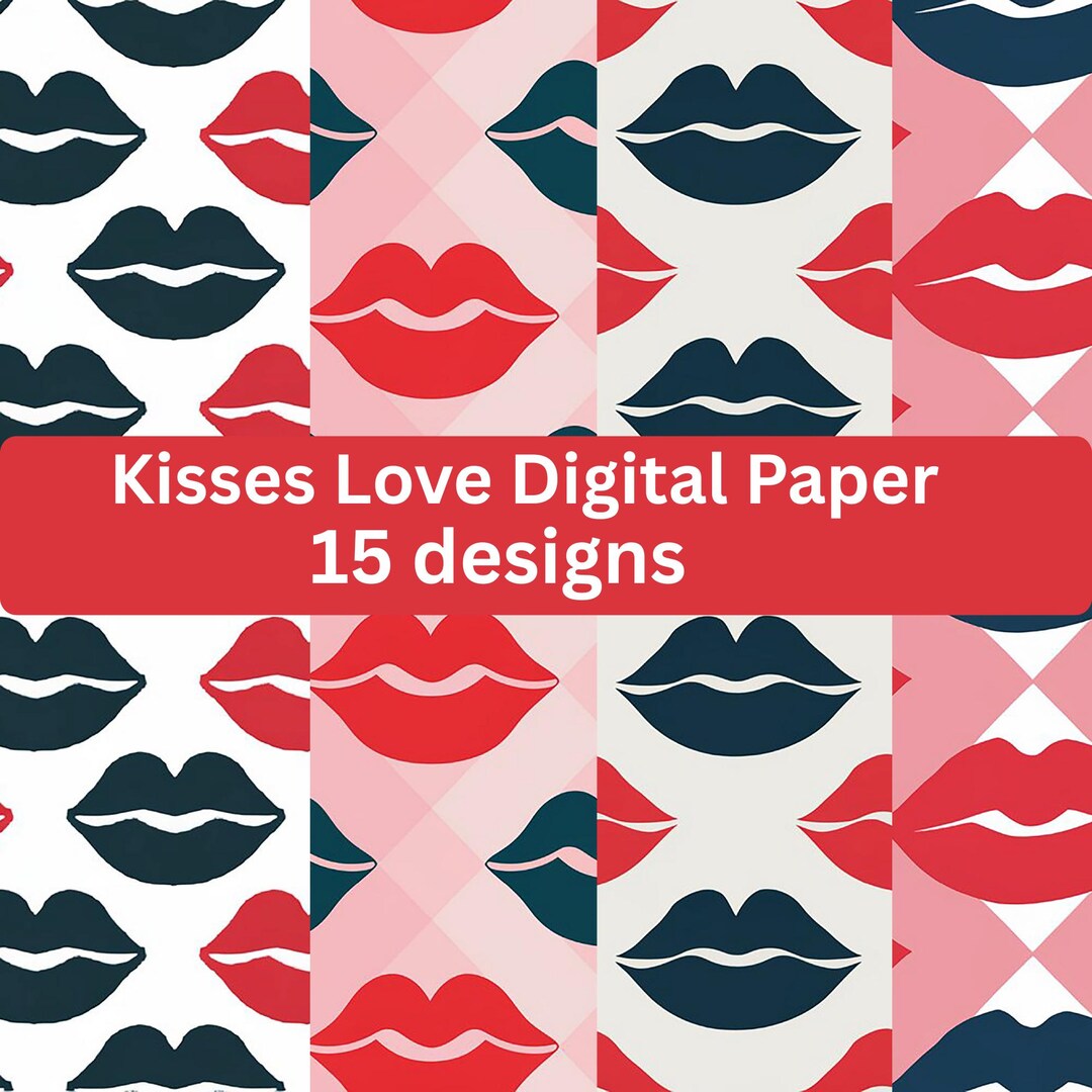 XOXO Kisses Digital Paper - 15 Valentine's Day Seamless Patterns (JPG ...