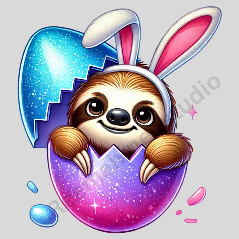 Watercolor Easter Sloth Clipart Bundle, Spring Bunny Graphics (digital ...