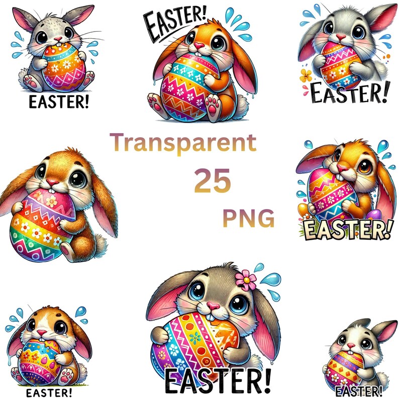 25 Easter Bunny Clipart Bundle PNG, Cute Spring Rabbit Clipart, Easter ...