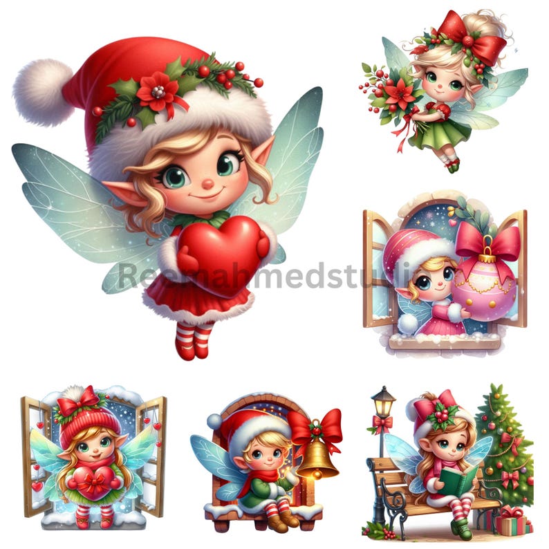 Christmas Fairy Clipart Bundle: Transparent Backgrounds, Commercial Use ...