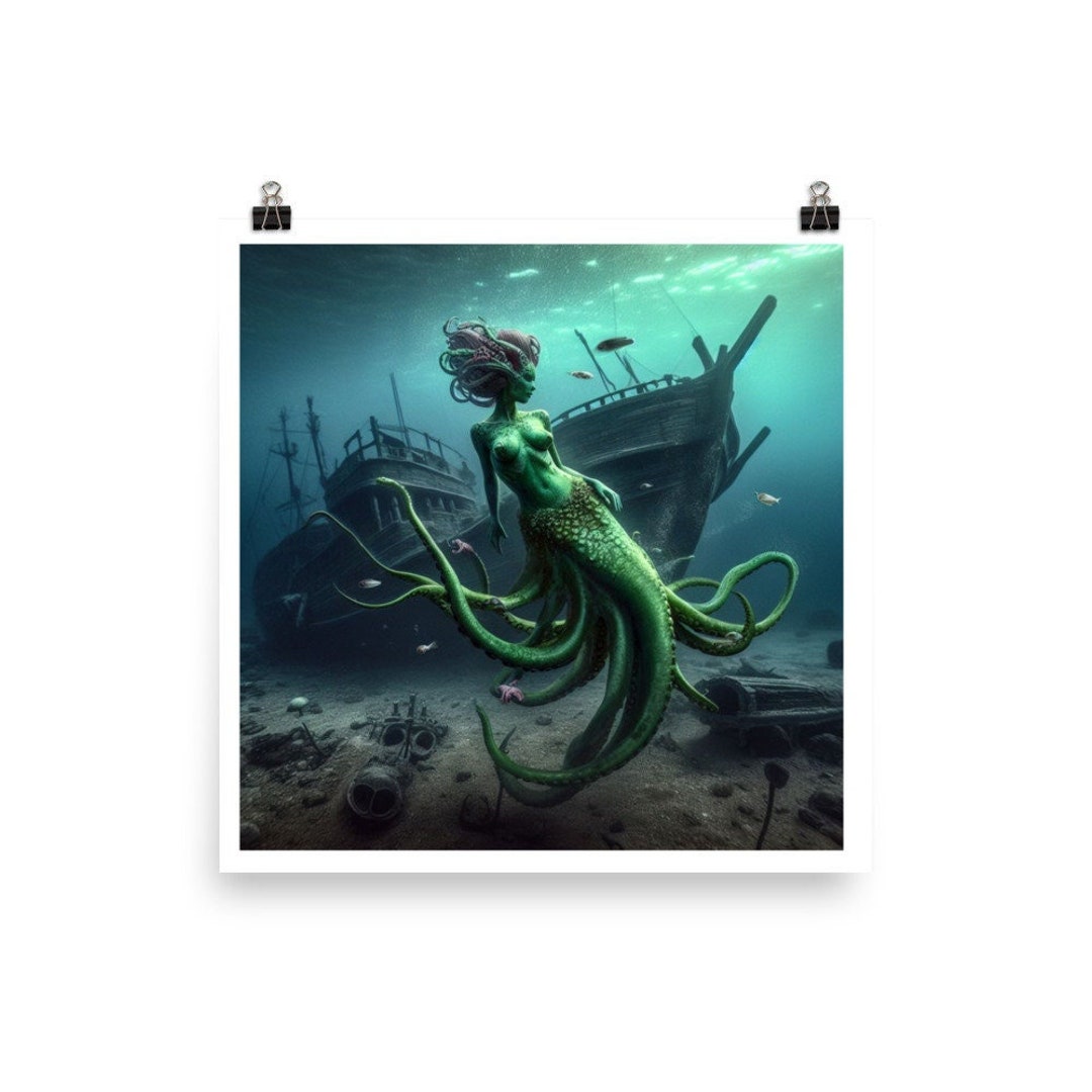 Beware the Octo-mermaid Fantasy Art Poster, 5 Sizes Available, Thick ...
