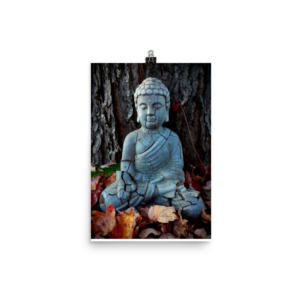 Meditating Buddha Statue in Fall Leaves Poster (color), Available in 5 ...