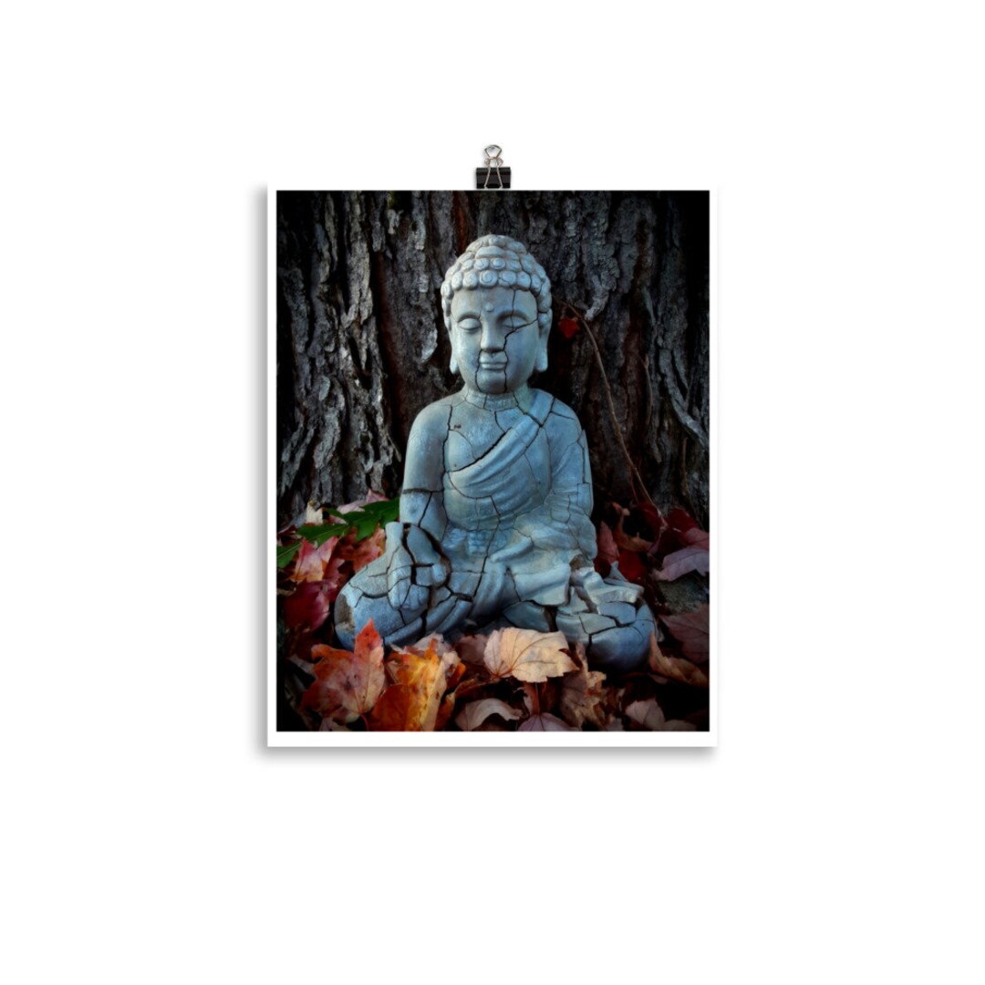 Meditating Buddha Statue in Fall Leaves Poster (color), Available in 5 ...