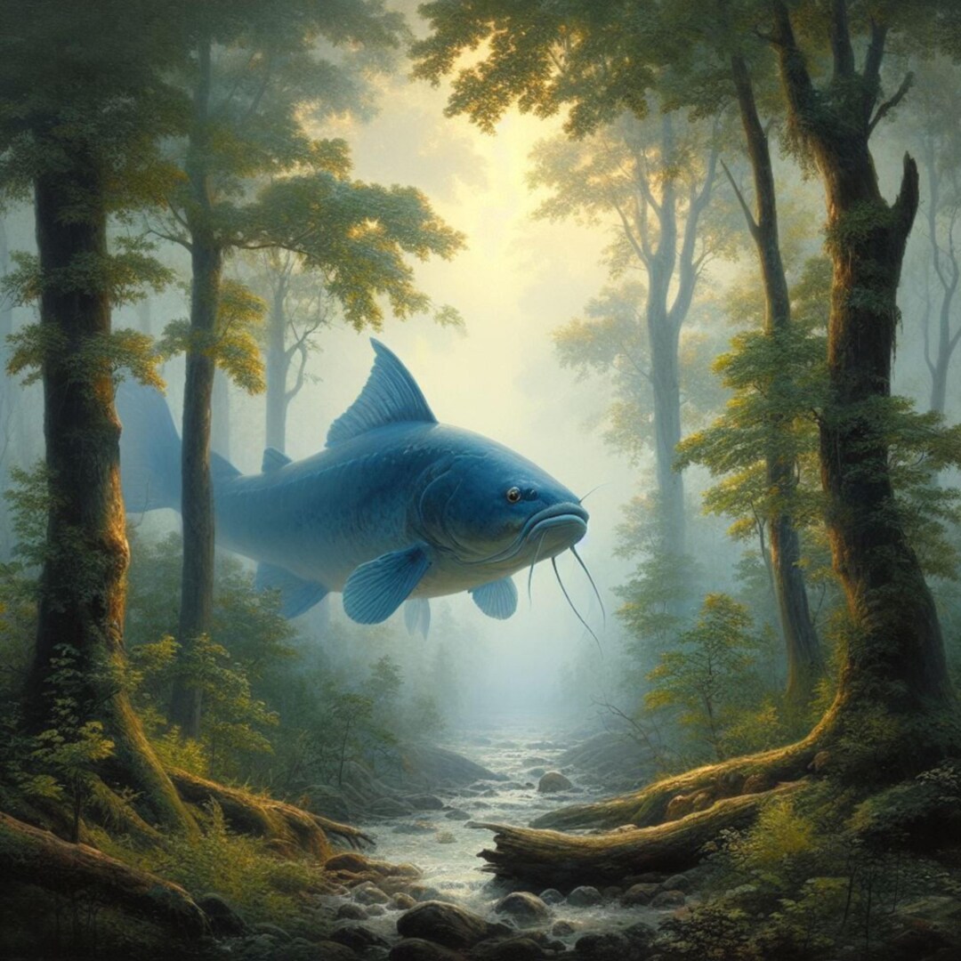 Digital DOWNLOAD Blue Catfish Swimming Peacefully Through Summer Woods ...