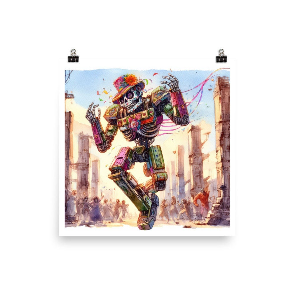 Jammin' Sugar-skull Mecha Man Poster, Funky Fantasy Art, 5 Sizes ...