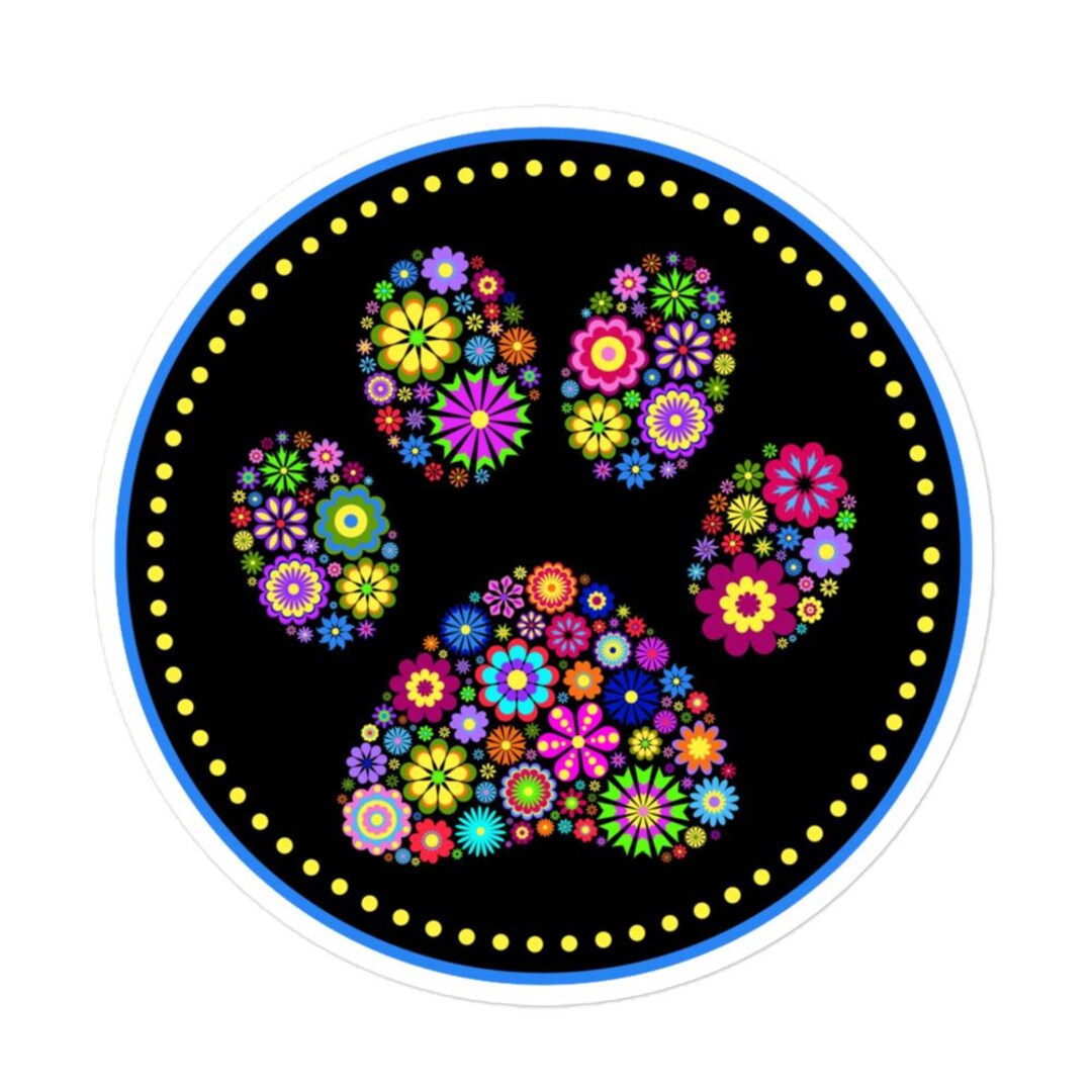 Vinyl Decal 70s Flower Pattern Paw Print Sticker - 3 Size Options ...