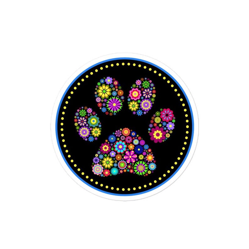 Vinyl Decal 70s Flower Pattern Paw Print Sticker - 3 Size Options ...