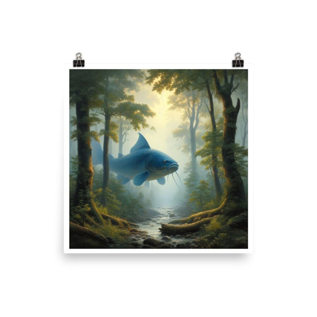 Blue Catfish Swimming Peacefully Through Summer Woods Fantasy Art ...