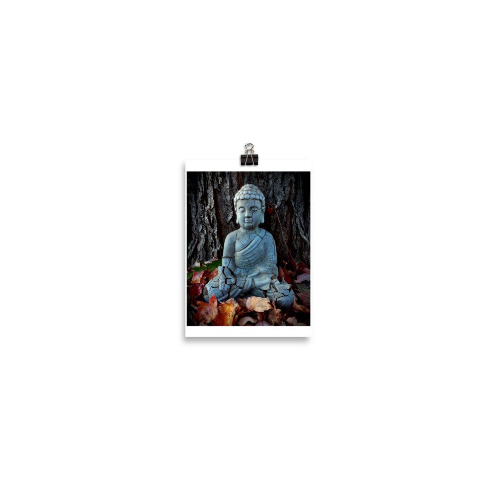Meditating Buddha Statue in Fall Leaves Poster (color), Available in 5 ...