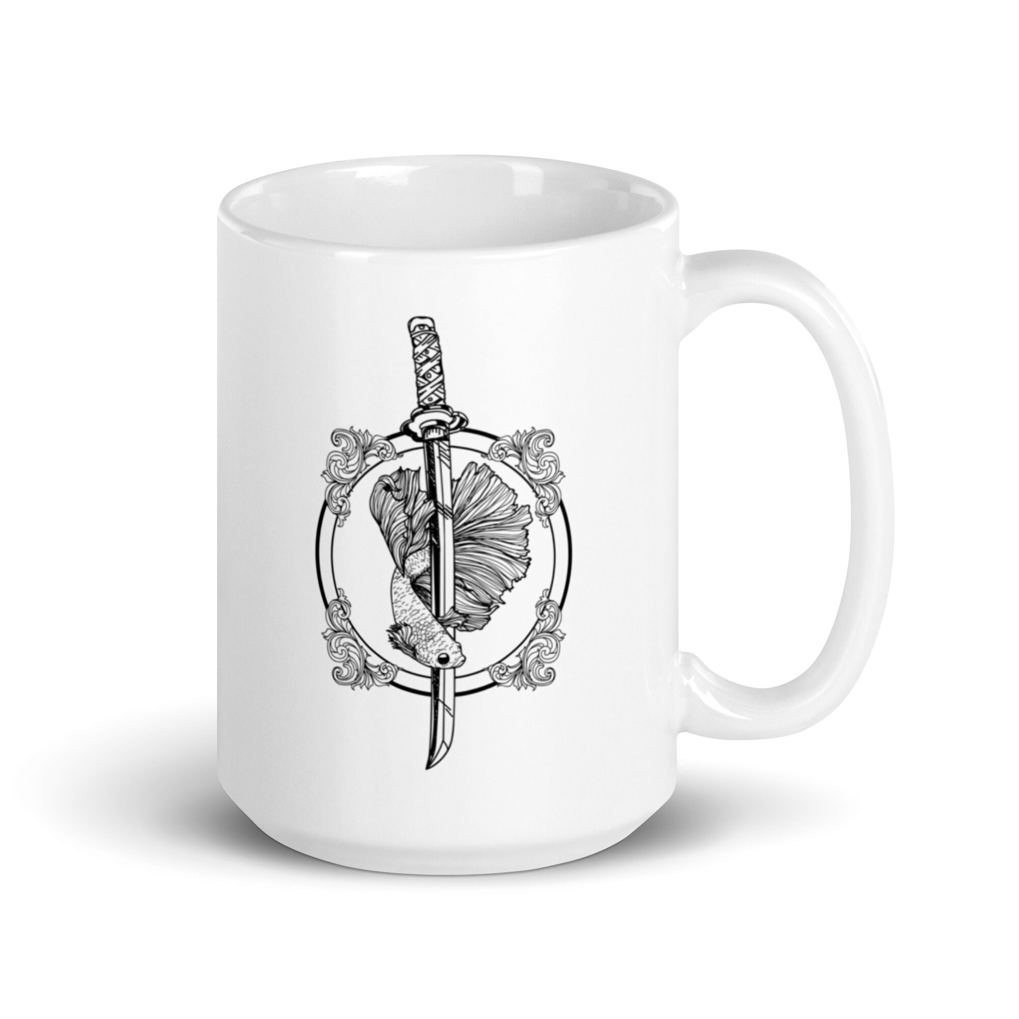 Betta With Katana Sword Design Mug, Ceramic, Dishwasher and Microwave ...
