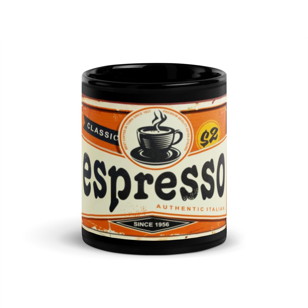 Vintage Coffee Shop Sign Black Ceramic Coffee Mug Espresso- 2 Size ...