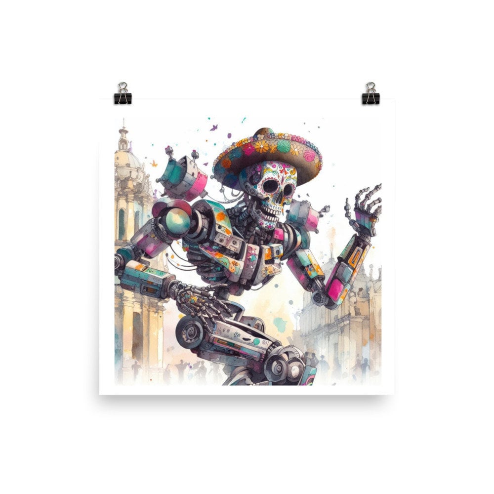 Dancing Sugar-skull Mecha Man Poster, Funky Fantasy Art, 5 Sizes ...