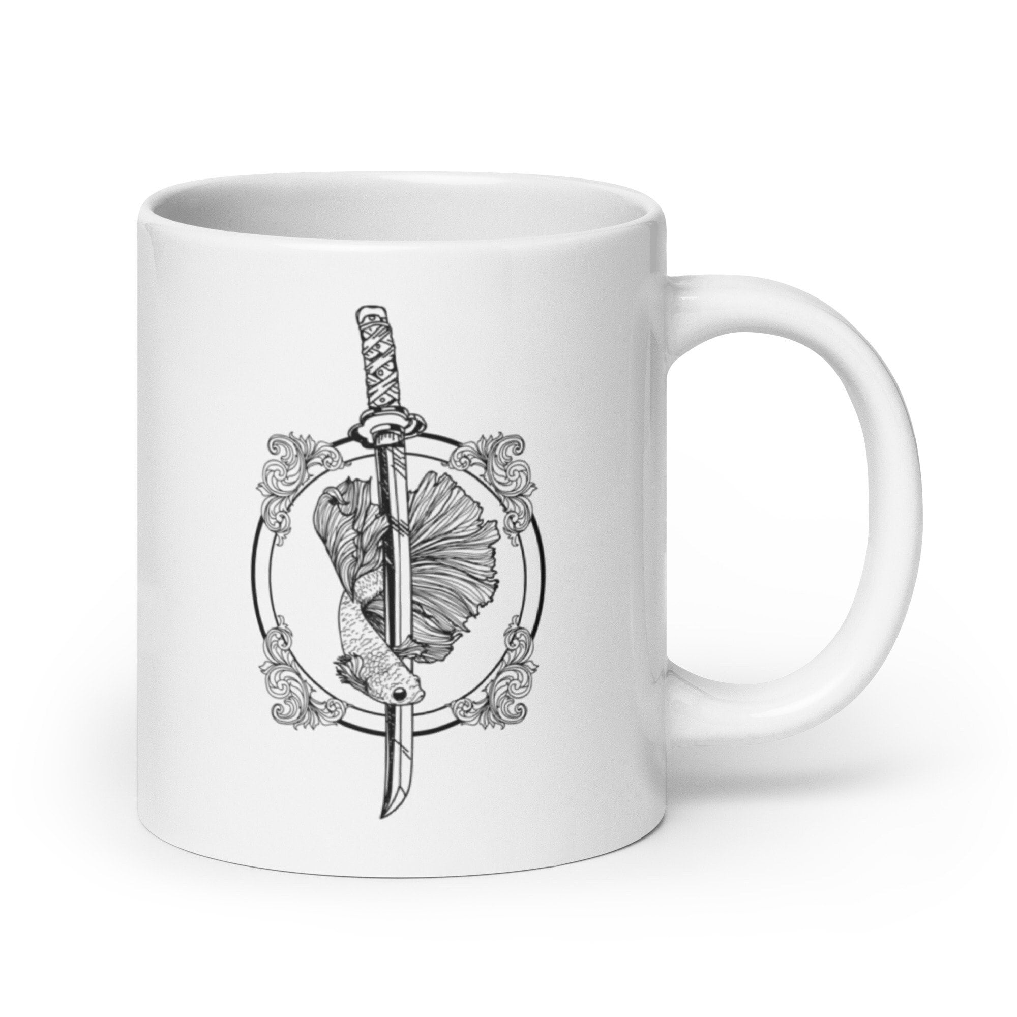 Betta With Katana Sword Design Mug, Ceramic, Dishwasher and Microwave ...