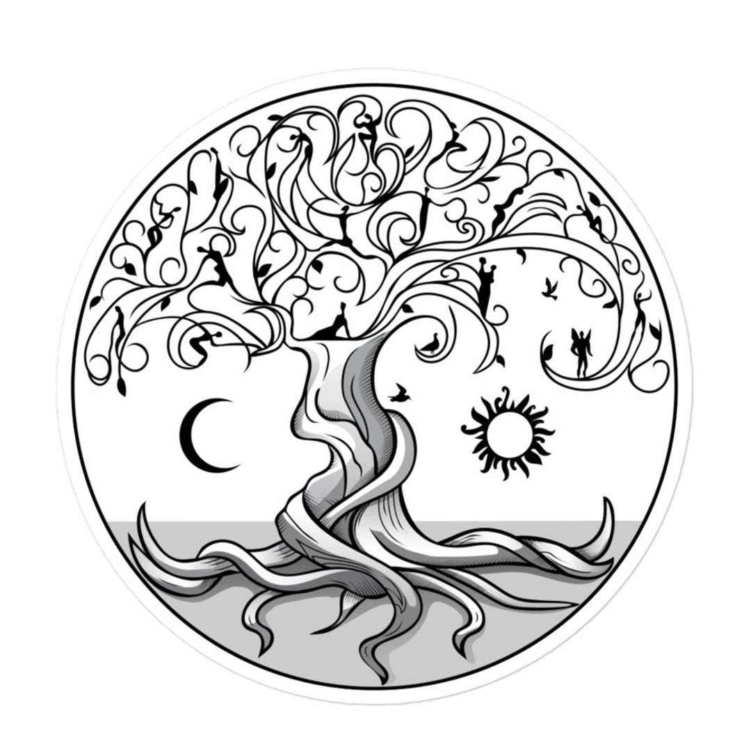 Vinyl Decal Mystic Tree Sticker Minimalist Design Line Drawing ...
